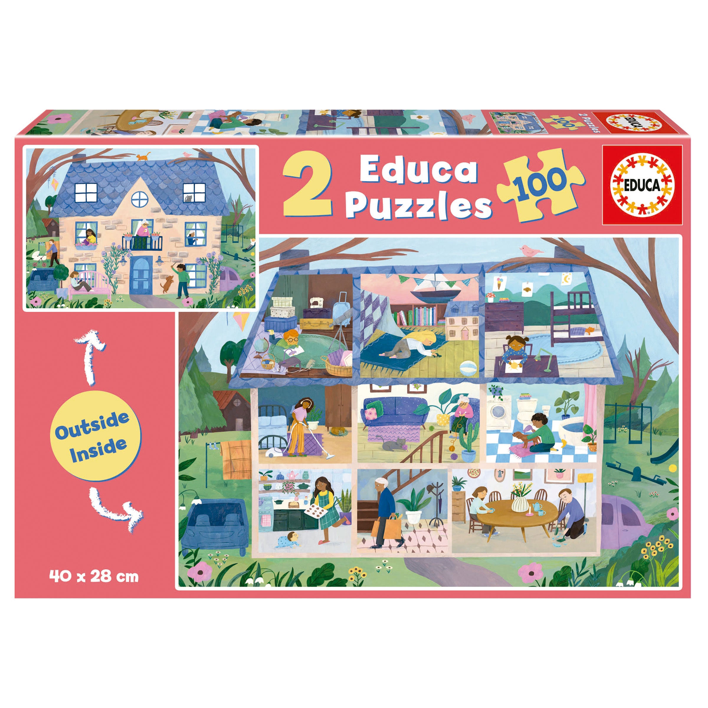 Educa 100 Piece Puzzle- 2×100 Inside/Outside House – Nuts For Candy & Toys